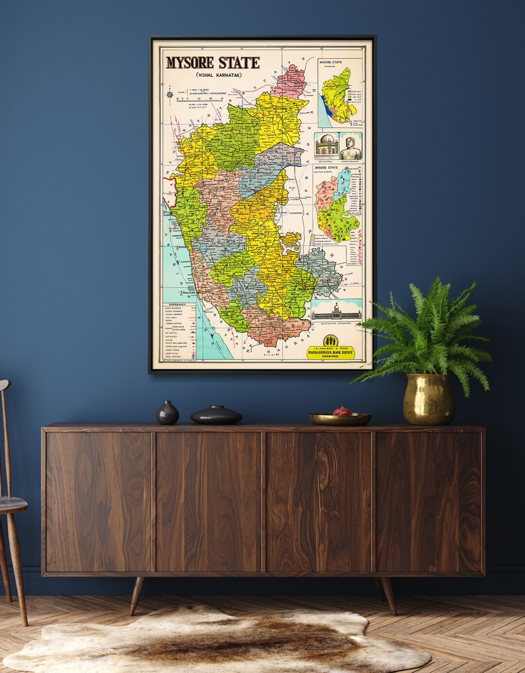 Mysore State Vintage Map Print: C1950 Indian Wall Art - Etsy