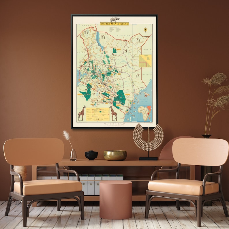 Kenya Map Kenya Poster Map of Kenya Wall Art Vintage Map - Etsy