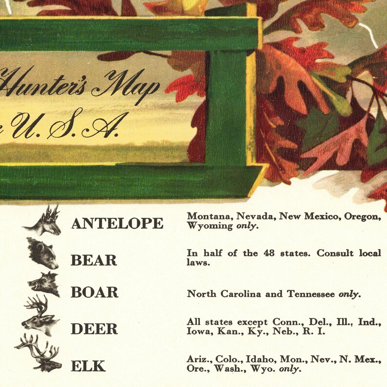 Hunter's Map of the USA America Hunting Map Pictorial | Etsy