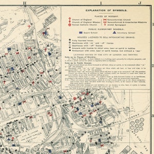London: Pubs, Churches & Schools - Vintage Map Print, Wall Art Home ...