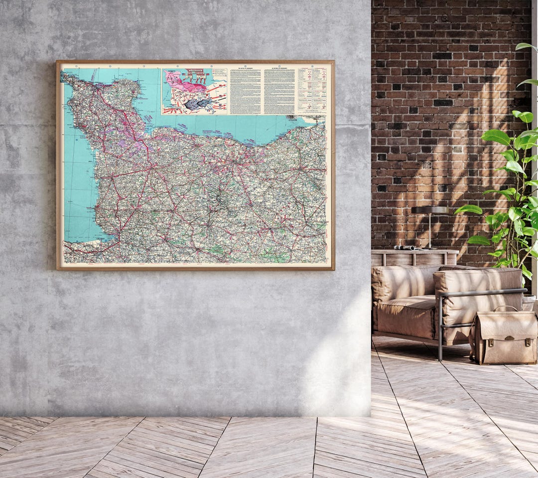 Battle of Normandy: D Day Aftermath - Vintage WW2 Map Print, Wall Art ...