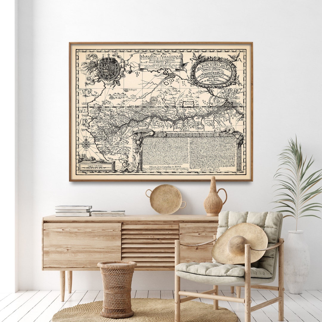 Amazon River - Vintage Map Print, Amazonian Basin Map Poster, Wall Art ...