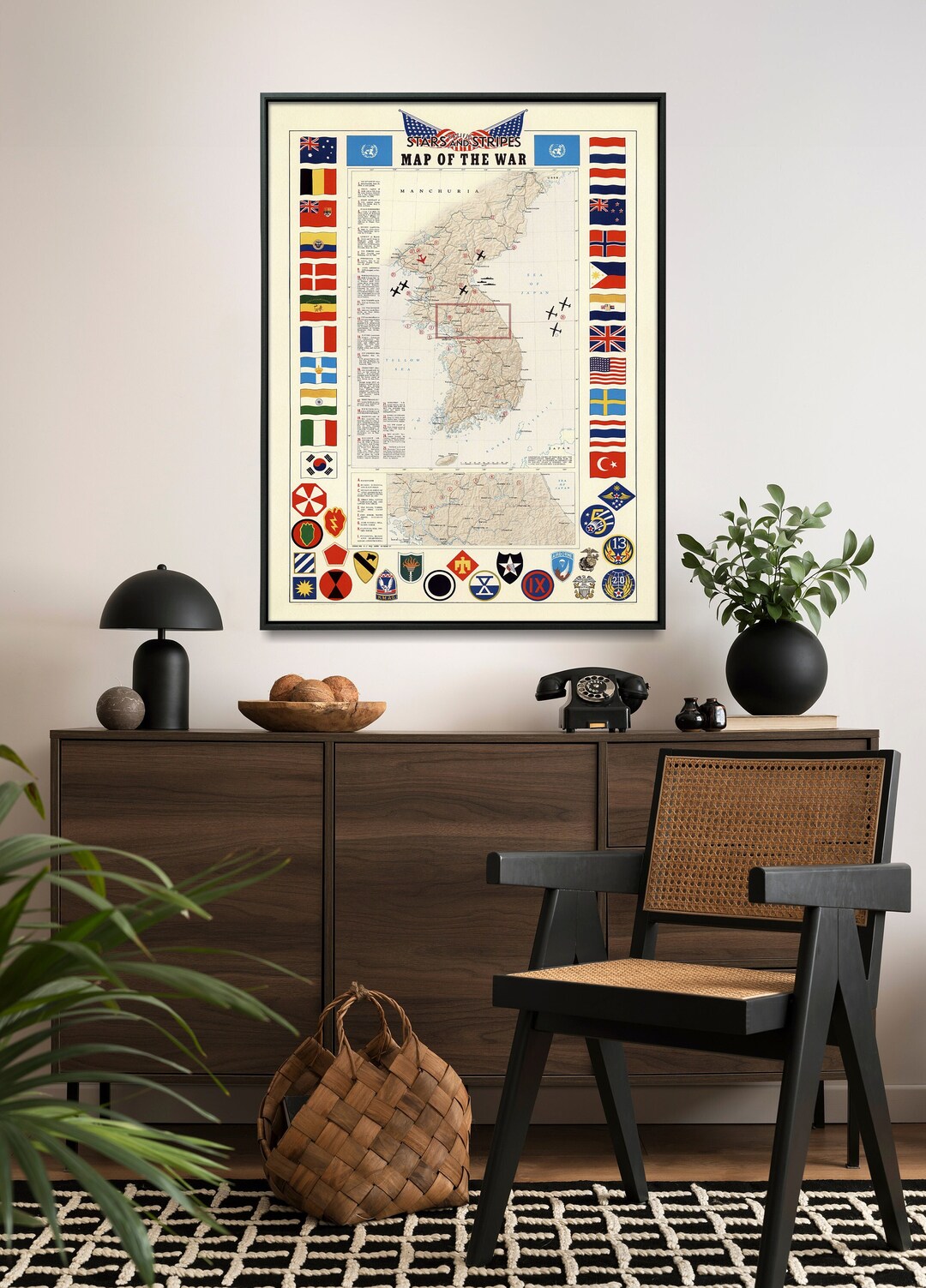 Korean War: Timeline Vintage Military Map Print, North and South Korea ...