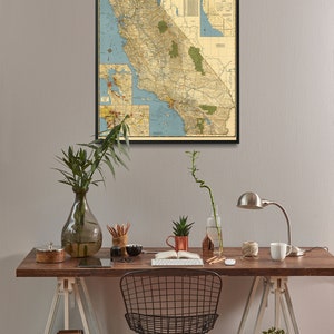 California Map Wall Art, Vintage California Map Print, Large Map Poster ...