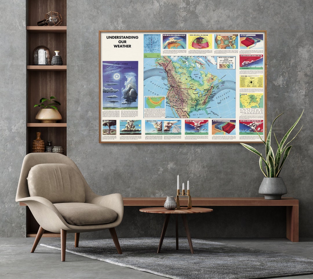 Weather - Vintage Chart Print, Meteorology Gift, Jet Stream Flow Map ...
