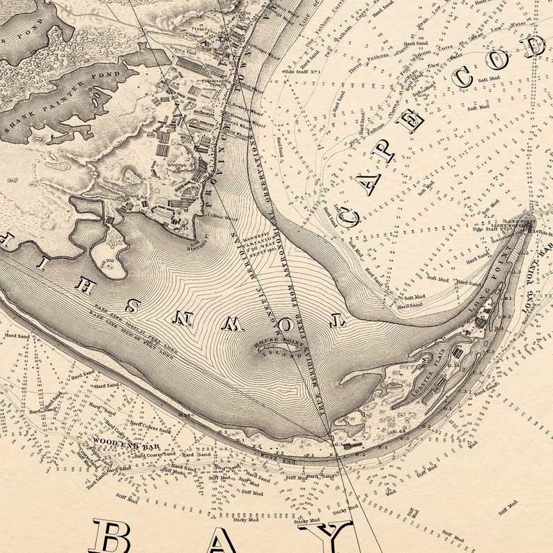 Massachusetts: Extremity of Cape Cod - Vintage Nautical Map,wall Art ...