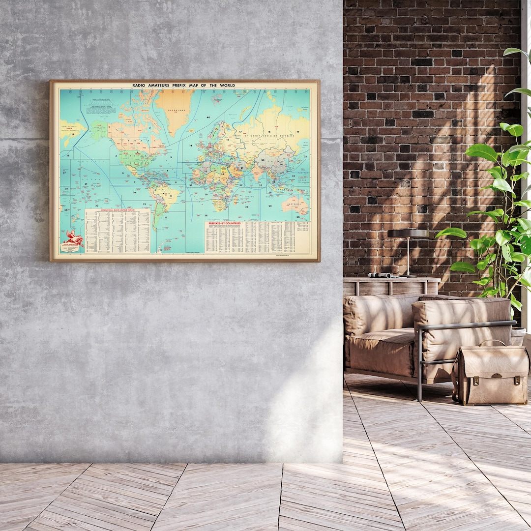 Vintage Ham Radio Prefix World Map, 1950s Poster, Amateur Radio ...