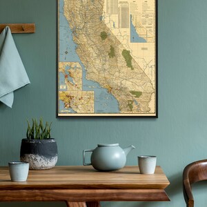 California Map Wall Art, Vintage California Map Print, Large Map Poster ...