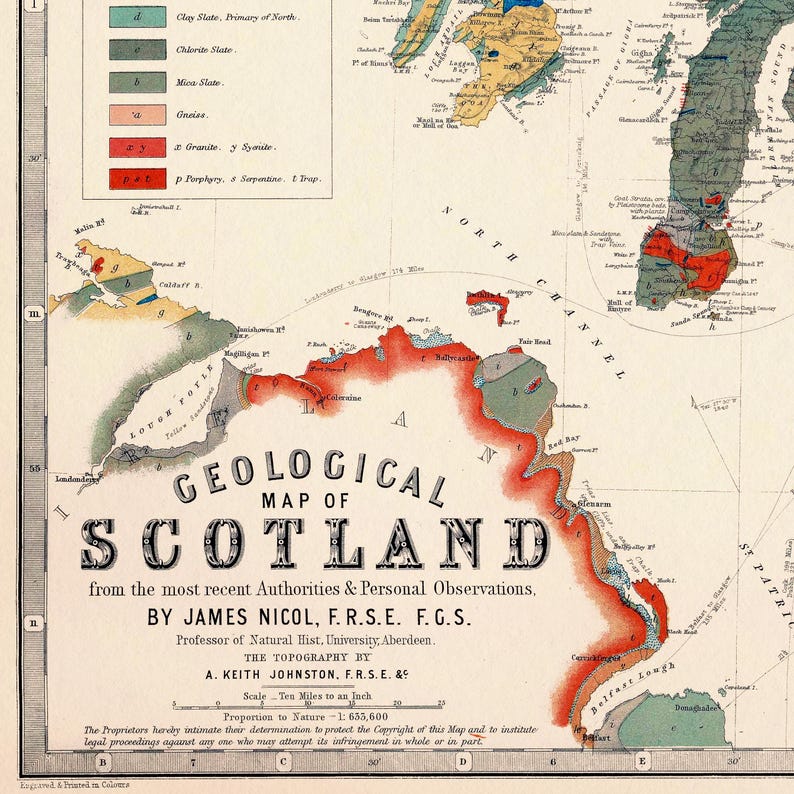 Scotland Geology - Vintage Geologic Map Print, Geologist Wall Art Gift ...
