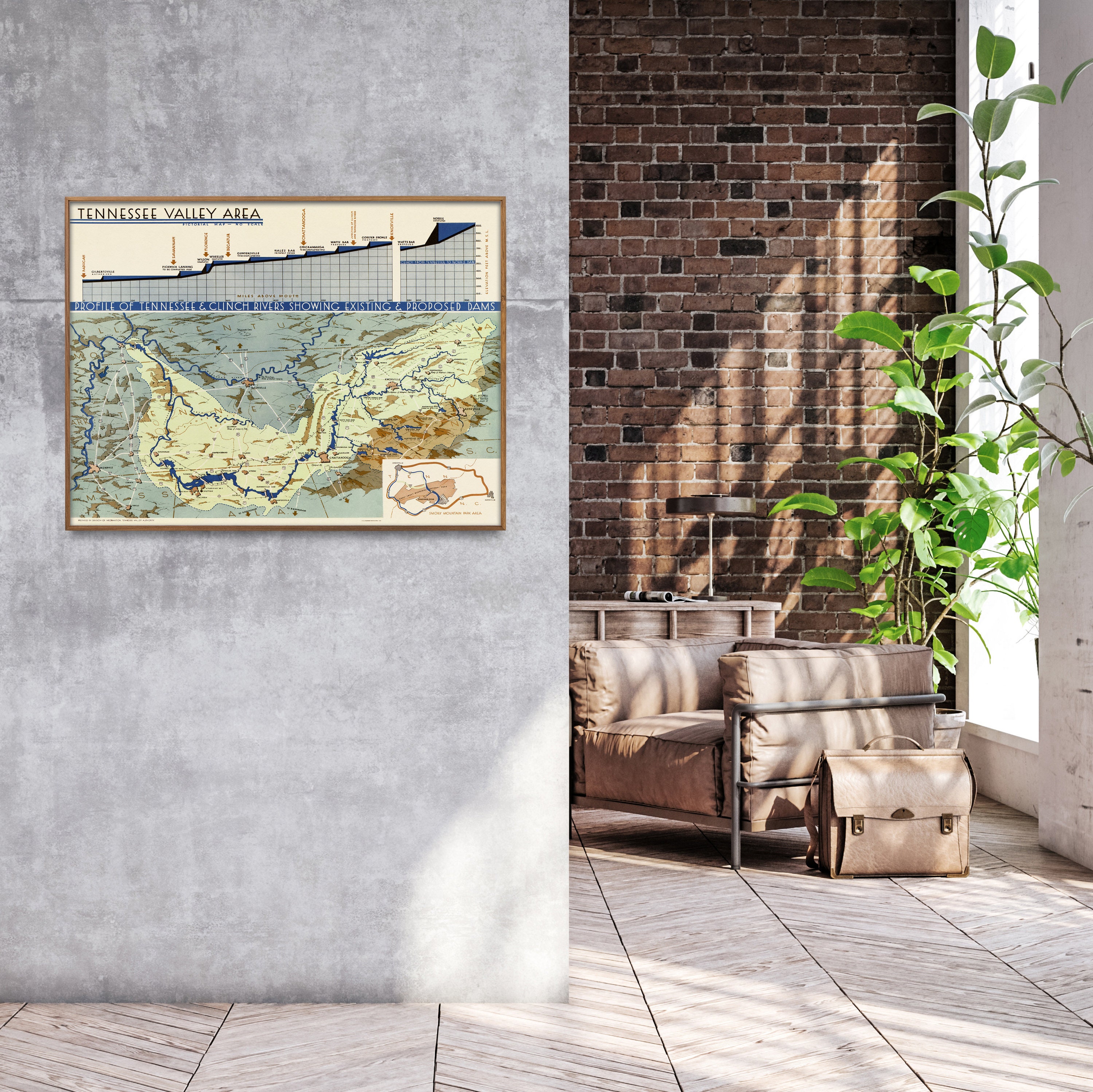 Tennessee Valley Vintage Map Print Tennessee River Map | Etsy