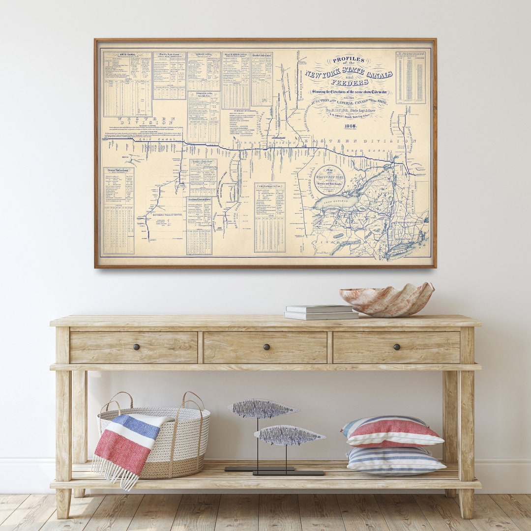 New York State Canals Vintage Map Print NY Water Transportation Map ...
