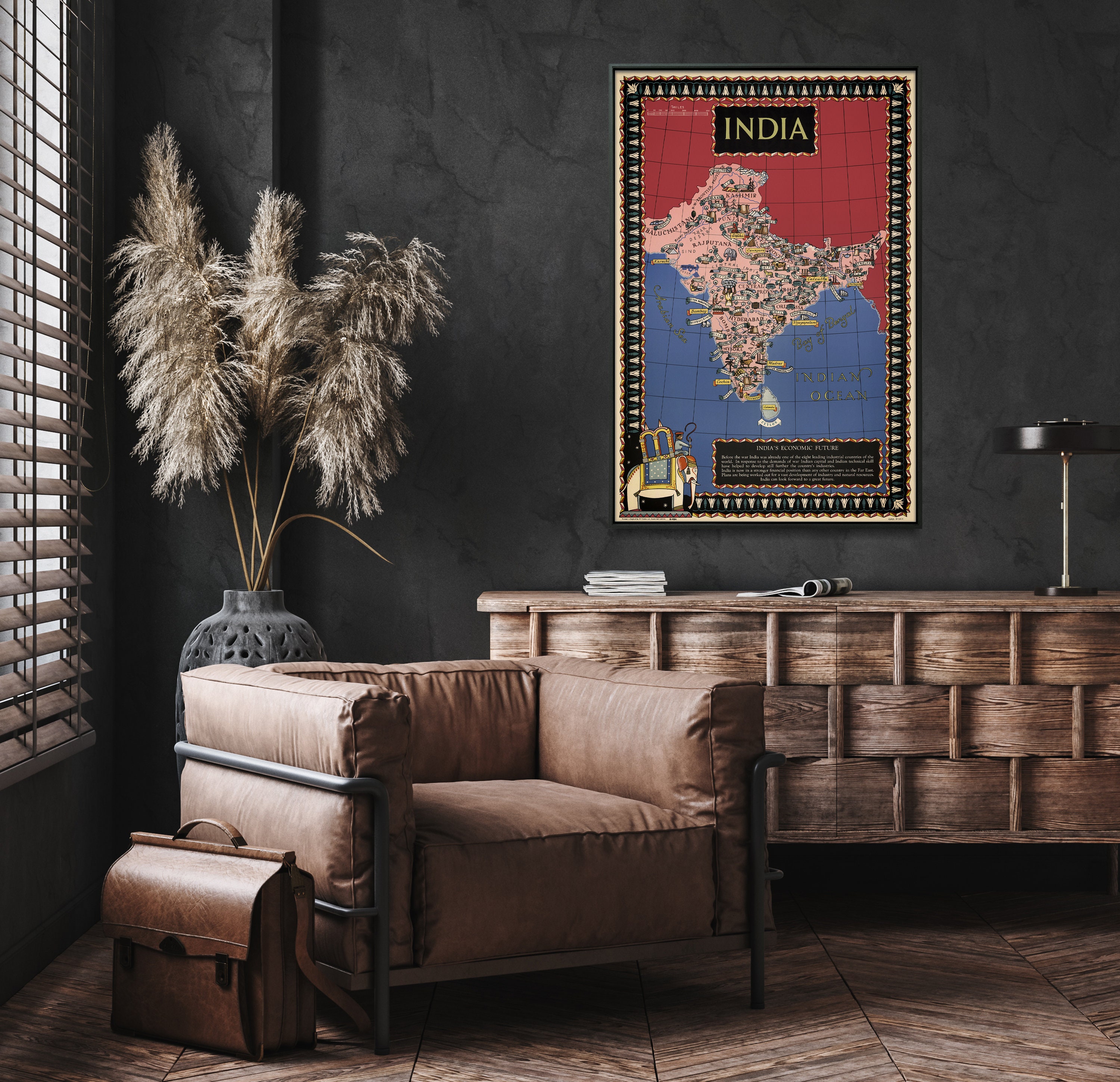 India Vintage Map Print| Pictorial Map Poster| Indian Wall Art Home ...