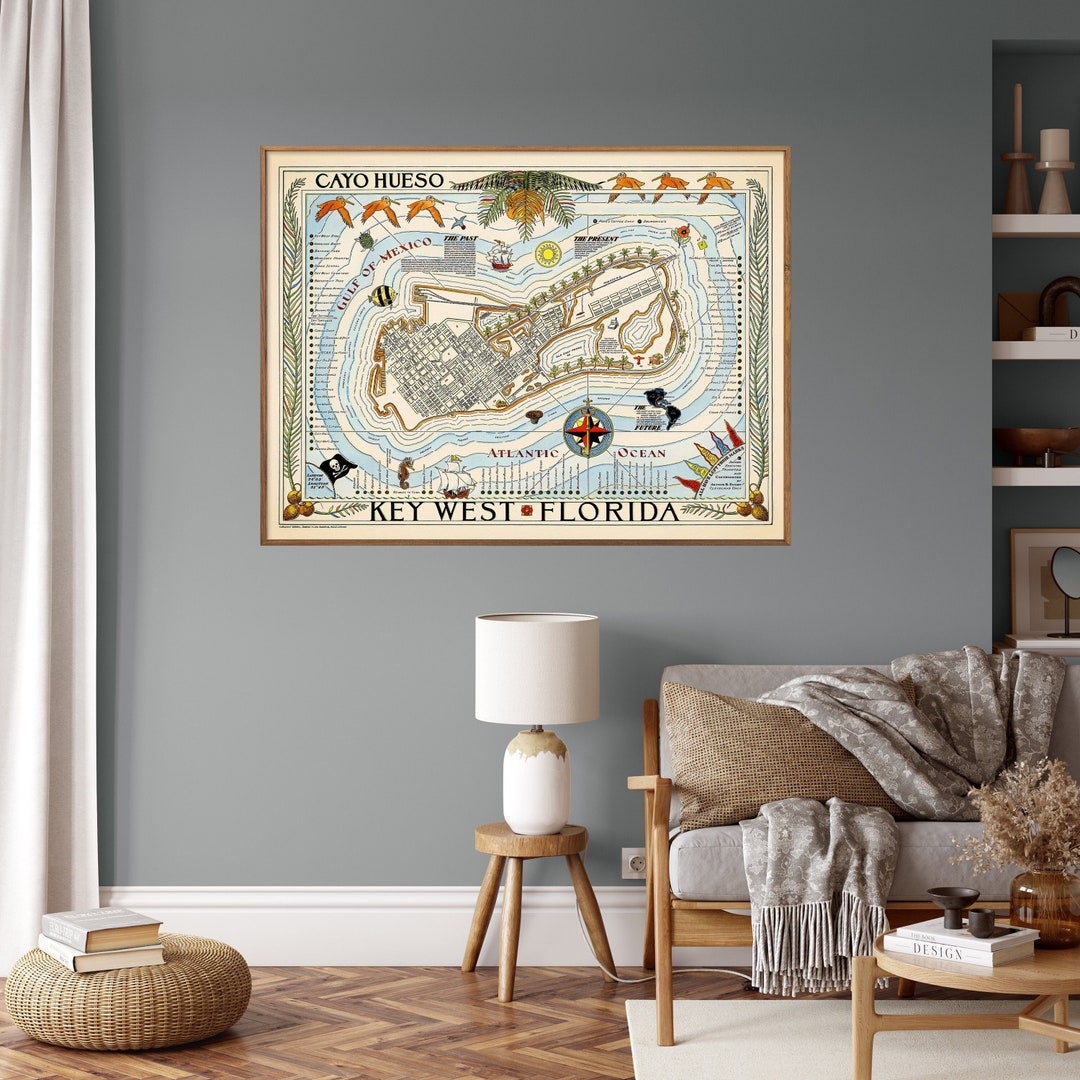 Key West, Florida - Vintage Pictorial Map Print, Wall Art Home Gift - Etsy
