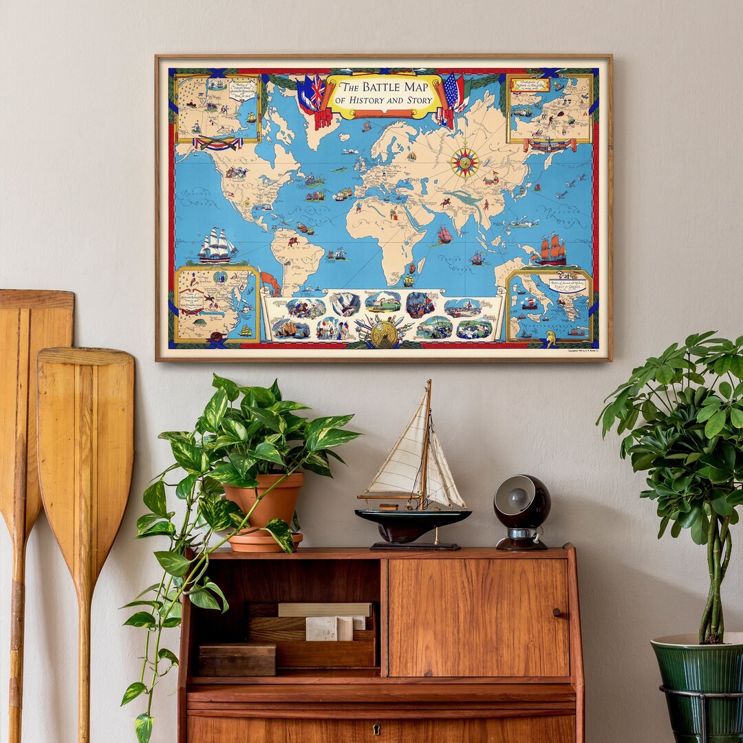 Historical Battles - Vintage World Map Print, Pictorial Map Poster ...