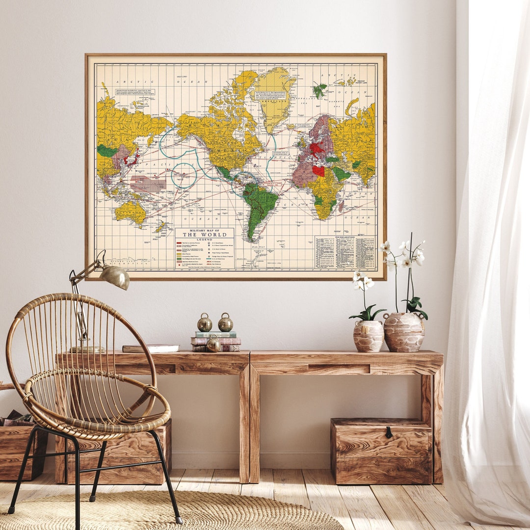 WW2: Military Map of the World - Vintage Map Print, Wall Art Home Gift ...