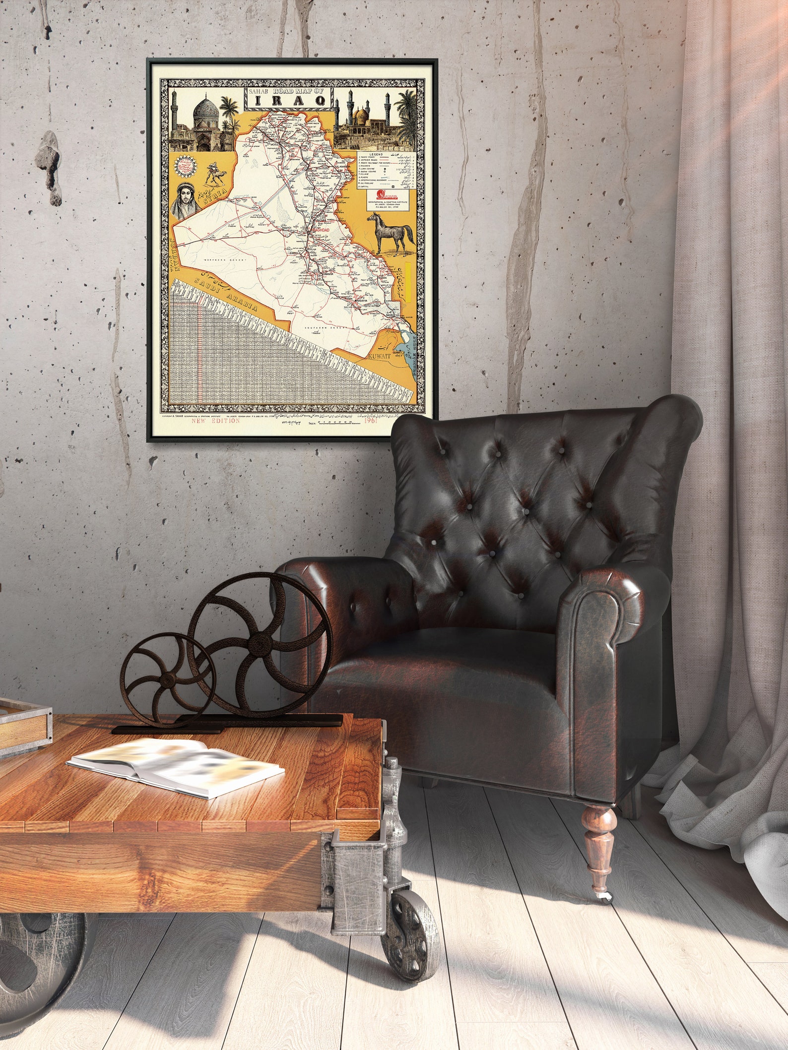 Iraq Vintage Map Print Pictorial Poster Map of Iraq Iraqi | Etsy