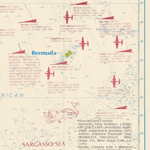 Bermuda Triangle Mysteries - Vintage Map Print, Shipwrecks & Plane ...