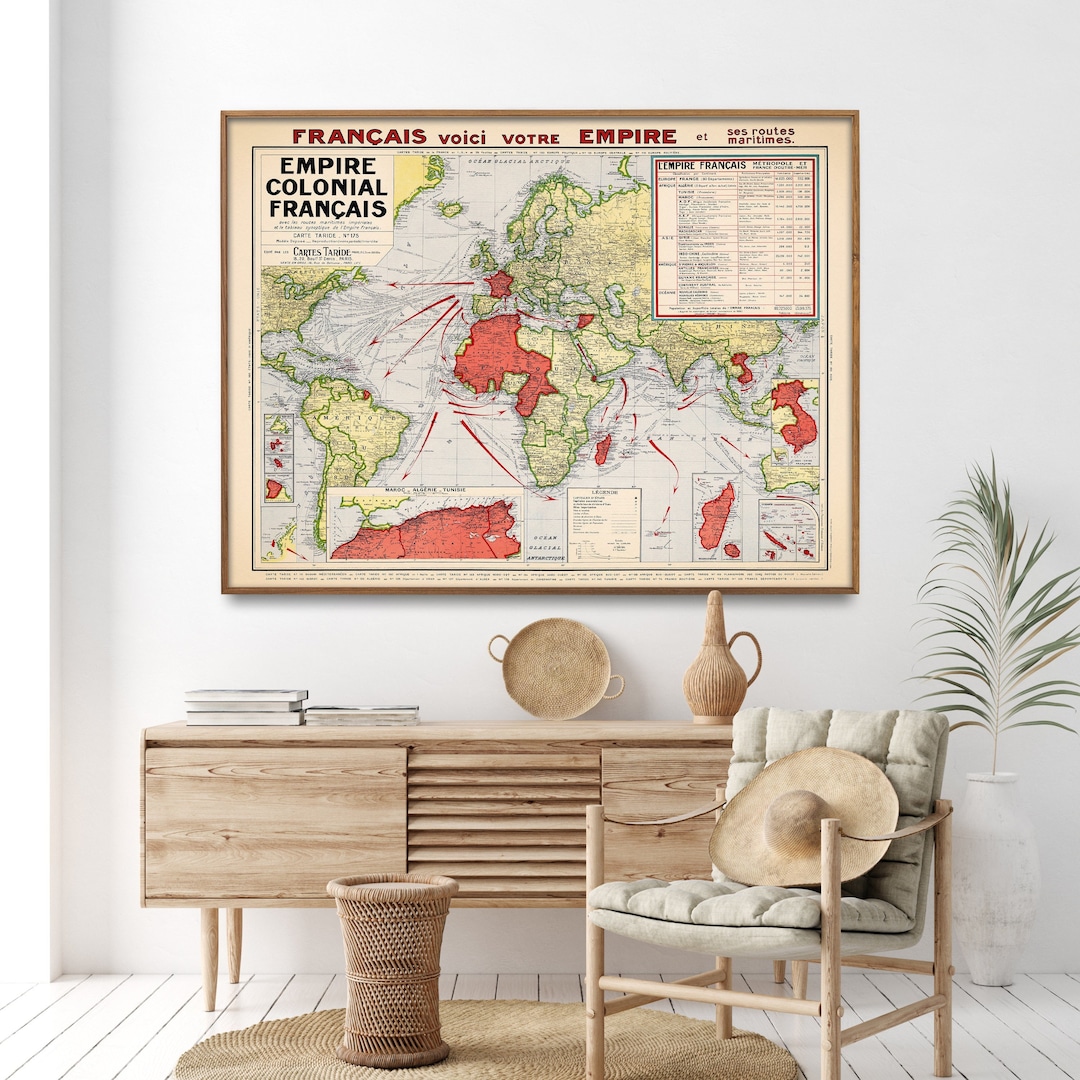 French Colonial Empire Vintage Map Print, Imperial France Map Poster ...