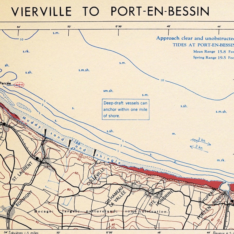 Normandy Beach Map D Day Map Normandy Invasion 1944 World - Etsy