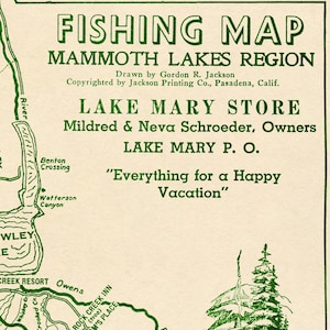 Mammoth Lakes Region Vintage Fishing Map Print, Mammoth Lakes ...