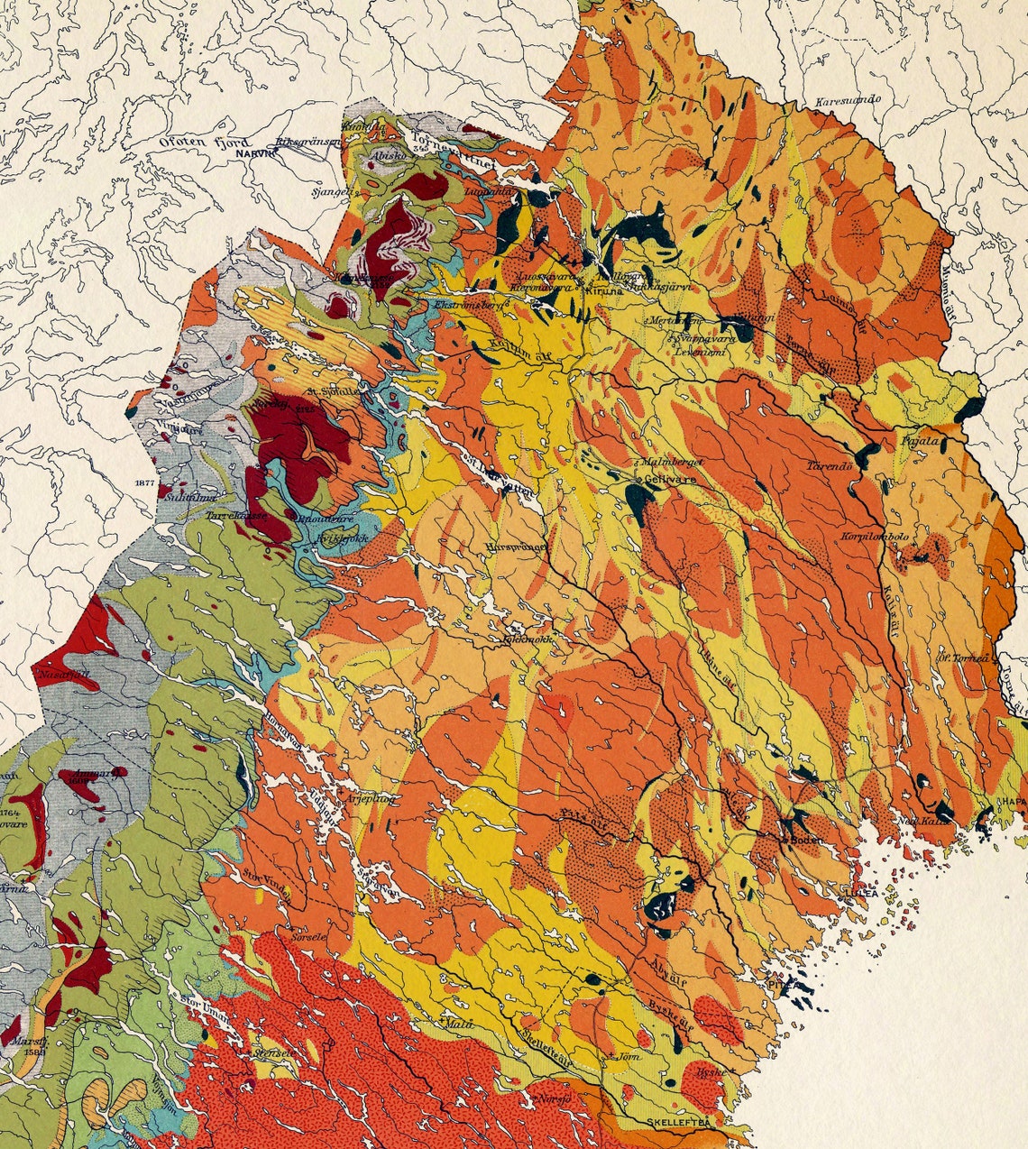 Geological Map of Sweden Geologic Sweden Map Geology Map - Etsy