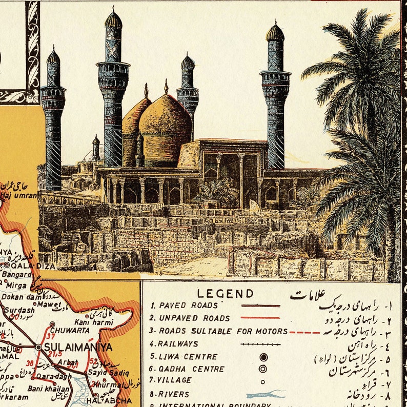 Vintage Iraq Map Print: 1961 Pictorial Road Map - Etsy