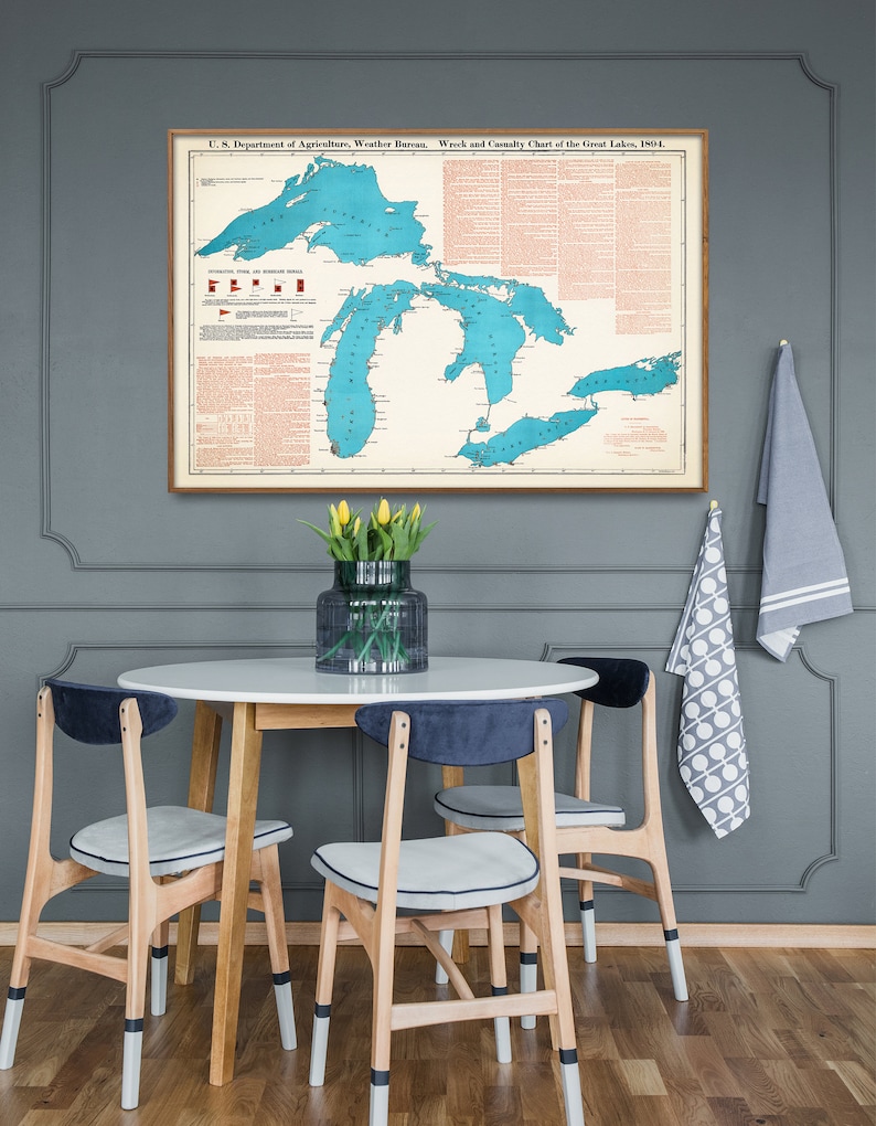 1895 Lakes Shipwreck Chart Print, Vintage Nautical Wall Art - Etsy