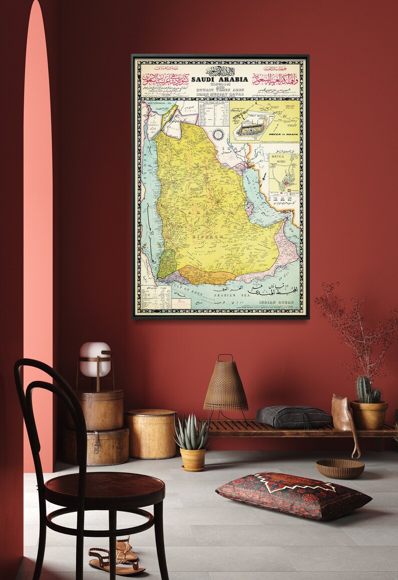 Old Map Of Saudi Arabia Arabian Peninsula Map Saudi Arabia | Etsy