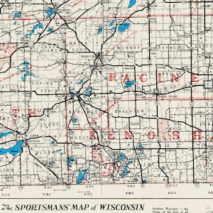 Wisconsin Fishing Map Print| Vintage Wisconsin Lake, River & Streams ...