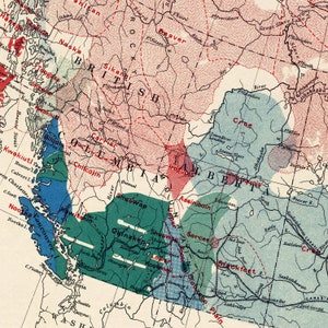 Canadian Indian Tribes Vintage Map Print| North American Natives ...