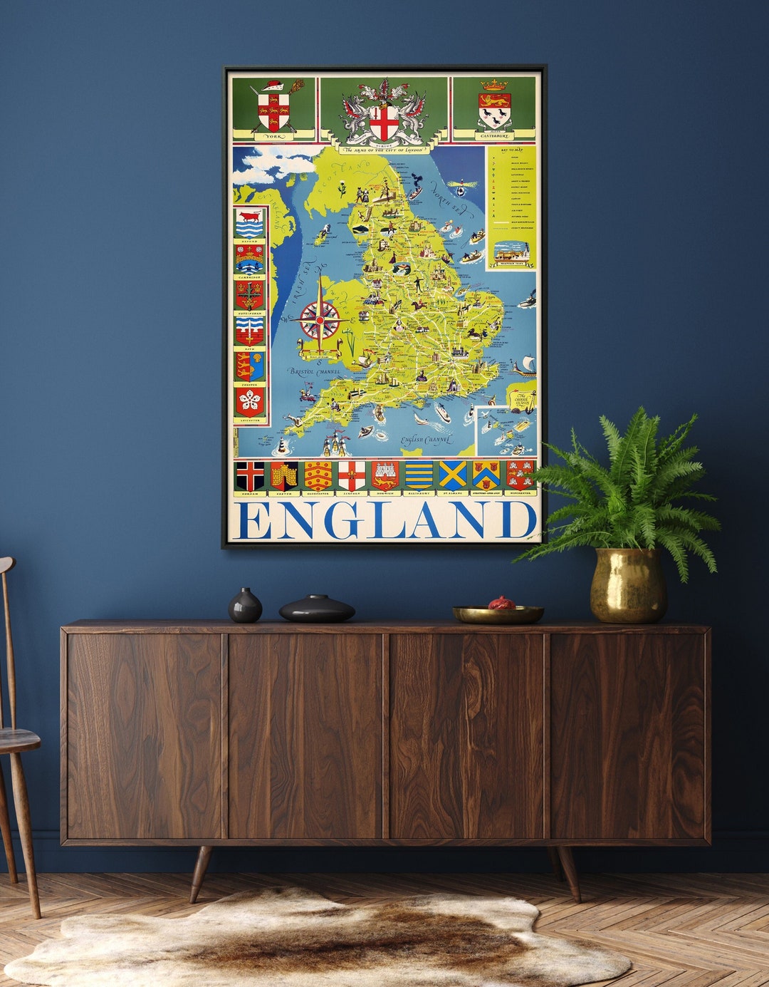 England Vintage Pictorial Map Print| British Travel Poster| English ...