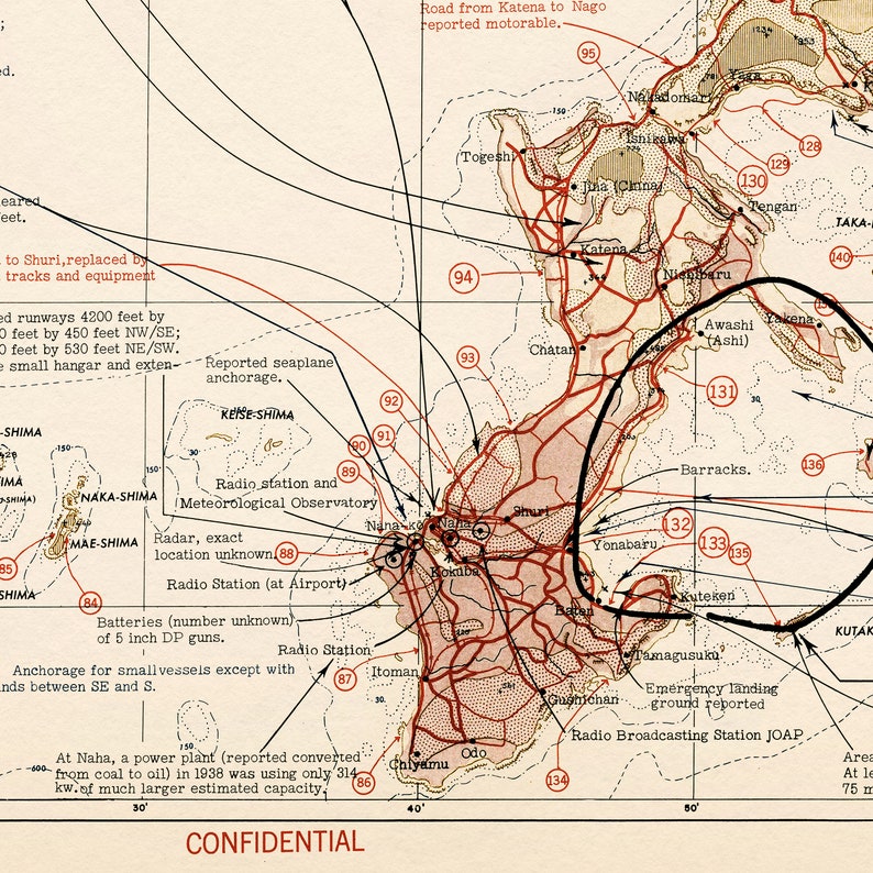 WW2 Okinawa Landing Beaches Vintage Map Print Pacific WWII - Etsy