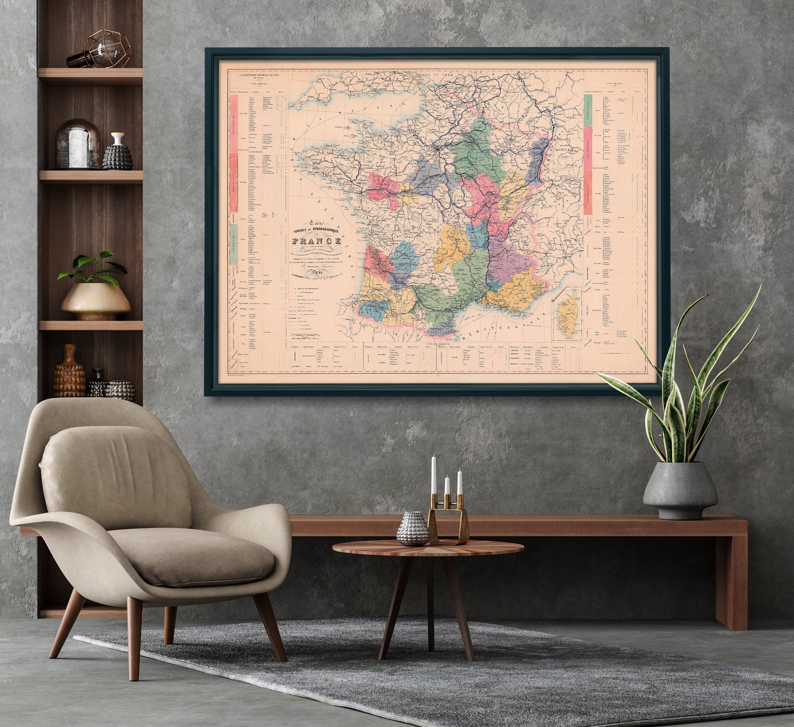 Wine and Hydrographic Map of France 1861 Vintage Wine Bar | Etsy