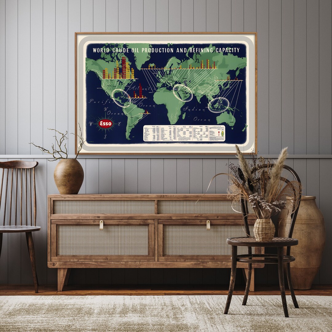 World Crude Oil Production Vintage Chart Print Mid Century Petroleum ...
