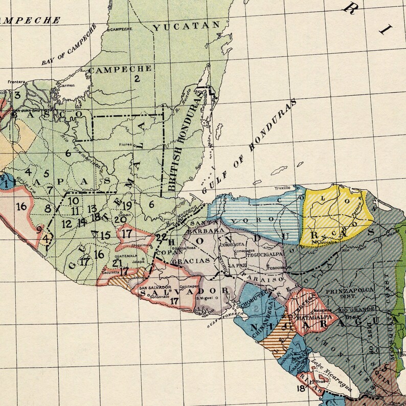 Linguistic Map of Central America Indians Indigenous Language | Etsy