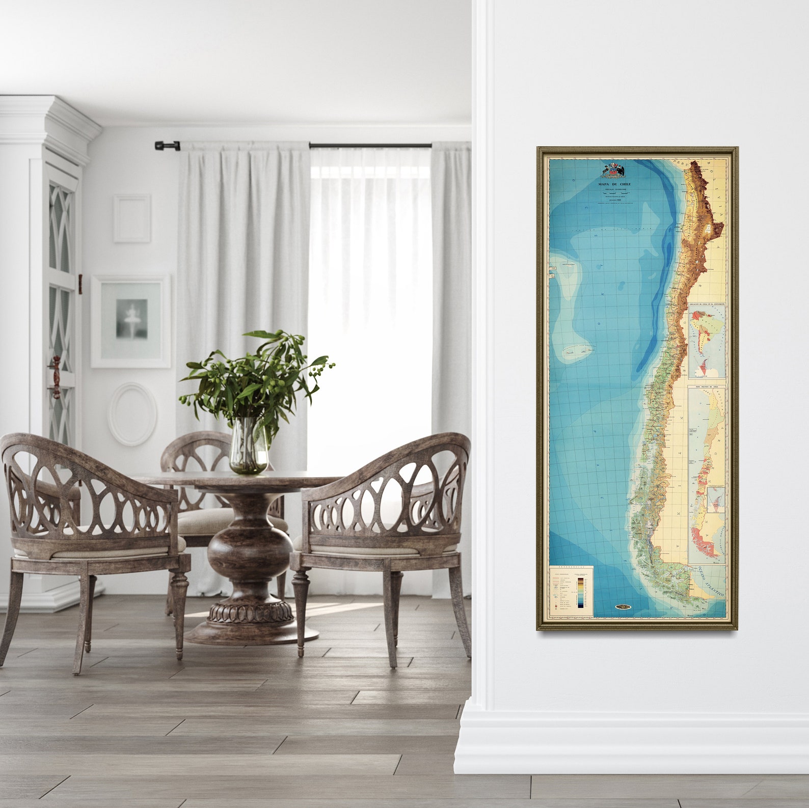 Chile Vintage Map Chile Poster Chile Gifts Tall Narrow Wall - Etsy