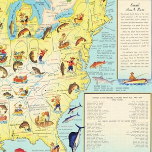 American Fish: Angler's Guide - Vintage Pictorial Fishing Map Print ...