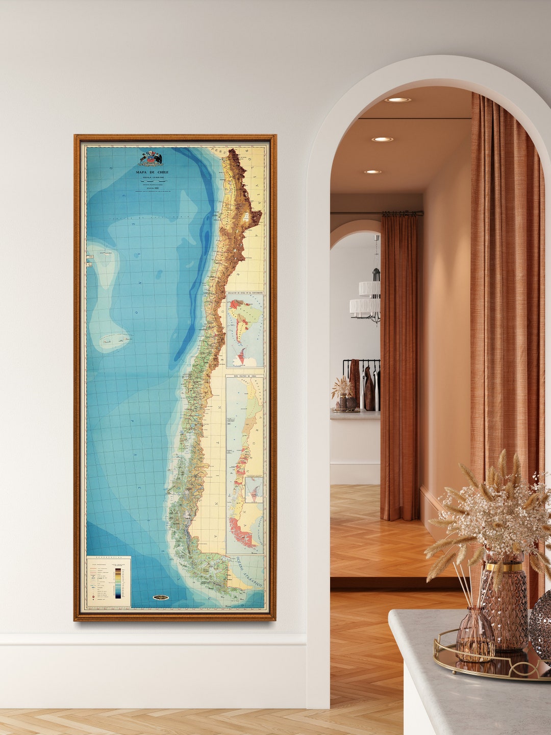 Chile Vintage Map| Chile Poster| Chile Gifts| Tall Narrow Wall Art ...