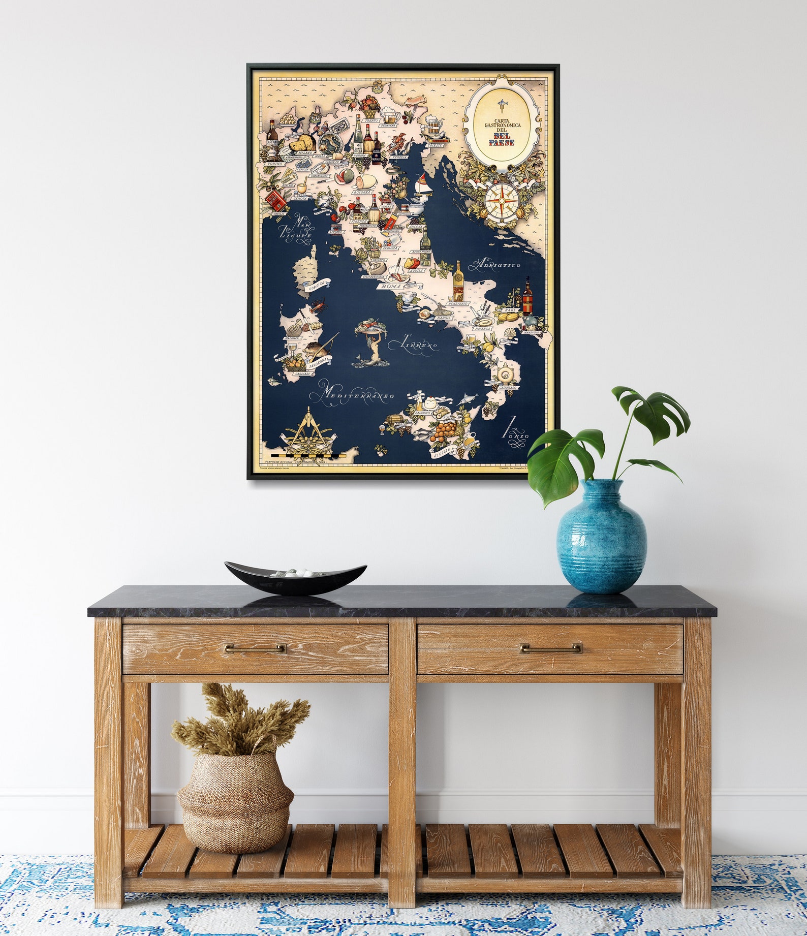 Vintage Italy Food & Wine Map Art Print: Kitchen Decor Poster - Etsy