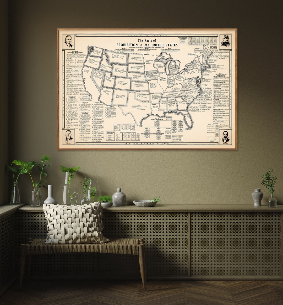 Prohibition: Facts Vintage Chart Print, US Prohibition Map Poster ...