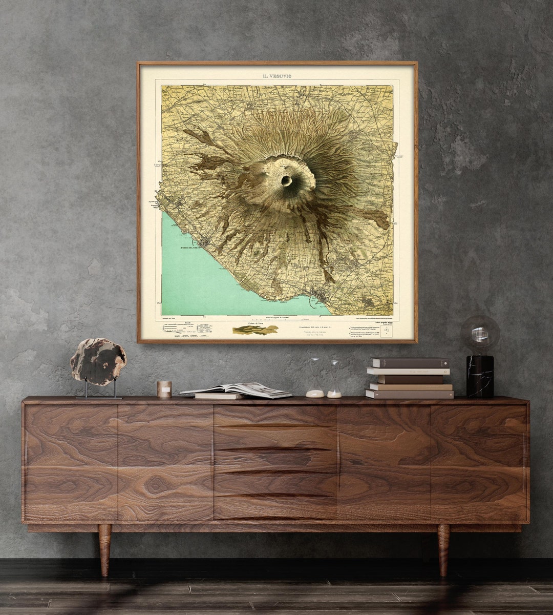 Mount Vesuvius - Vintage Map Print, Vesuvius Lava Flow Map Poster ...