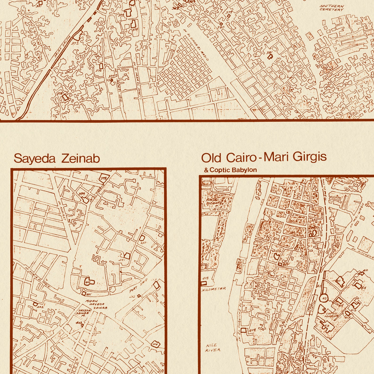 Cairo Islamic Monuments Vintage Map Art Print: Egypt Muslim Home Decor ...