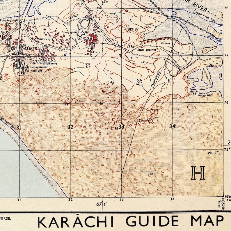 Vintage Karachi Map, 1950s Poster, Pakistan Wall Decor, Historical Home ...
