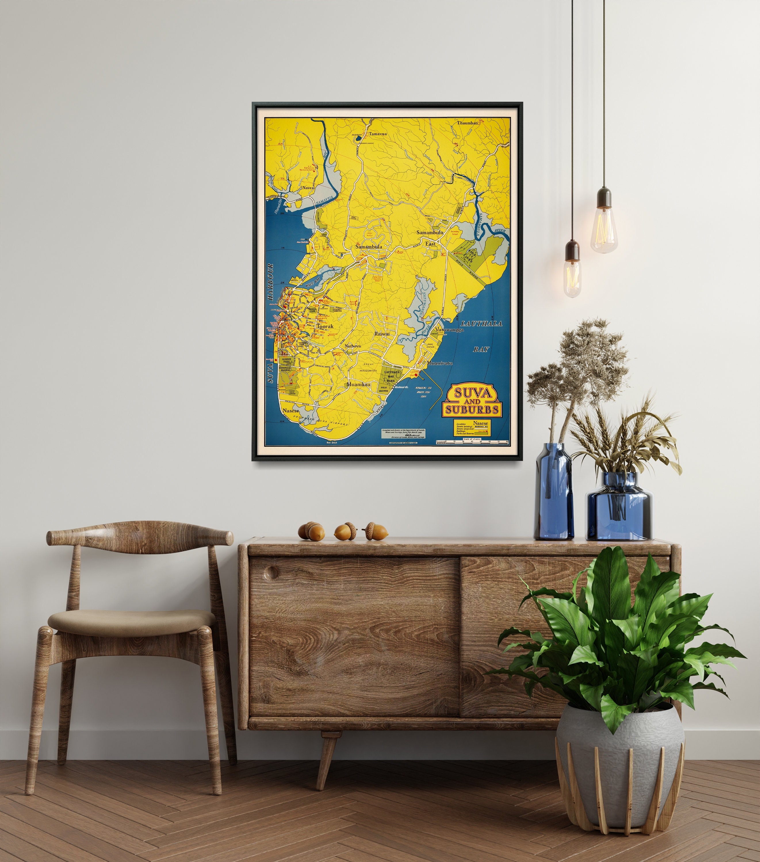Suva, Fiji Vintage Map Print| Colorful Map Poster| Wall Art Home Gift ...