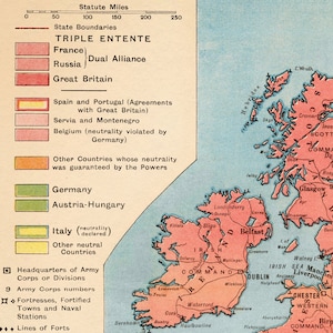 Vintage 1914 Europe Map Print: WWI Allied & Axis Powers - Etsy