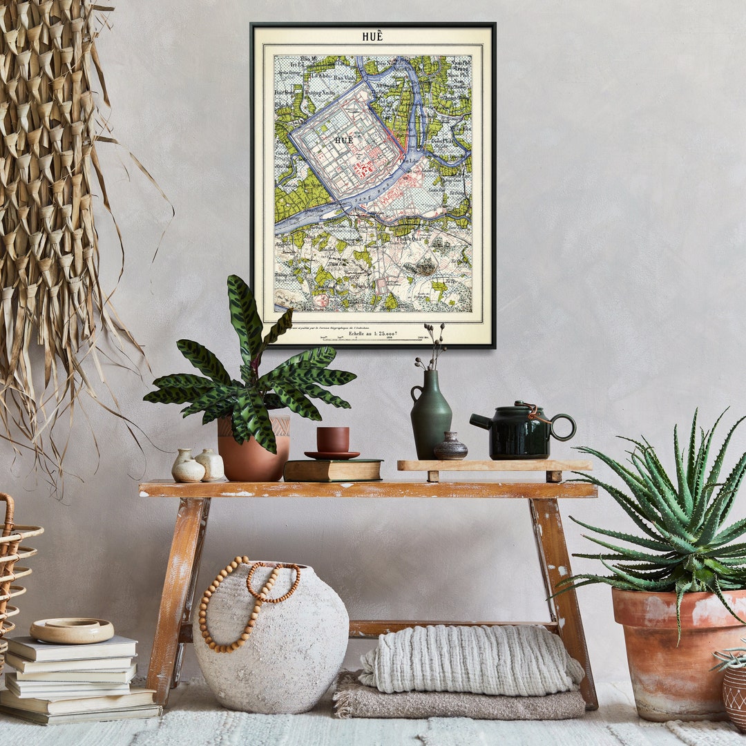 Hue Vintage Map Print| Hue, Vietnam Map Poster| Vietnamese Wall Art ...