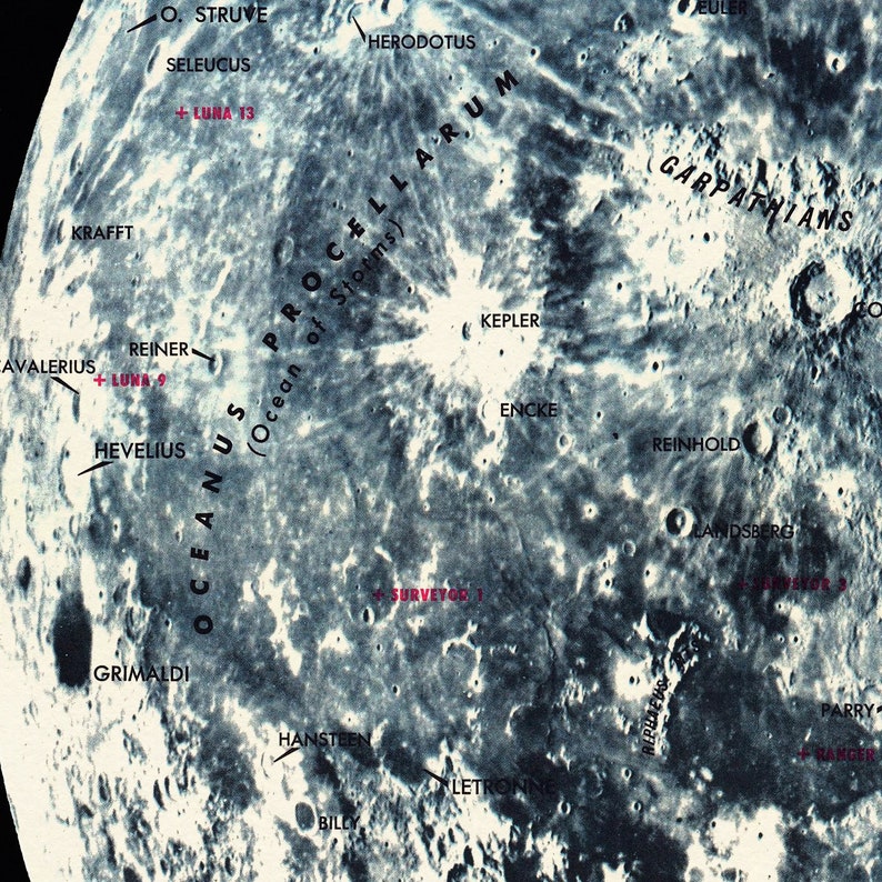 Map of the Moon Vintage Print Lunar Map Poster Home Gift - Etsy