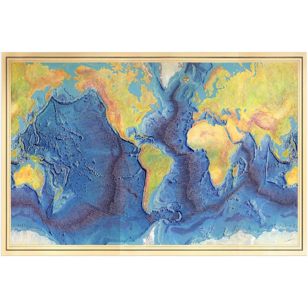 World Ocean Floor Map Large World Map Ocean Wall Art Ocean | Etsy Australia