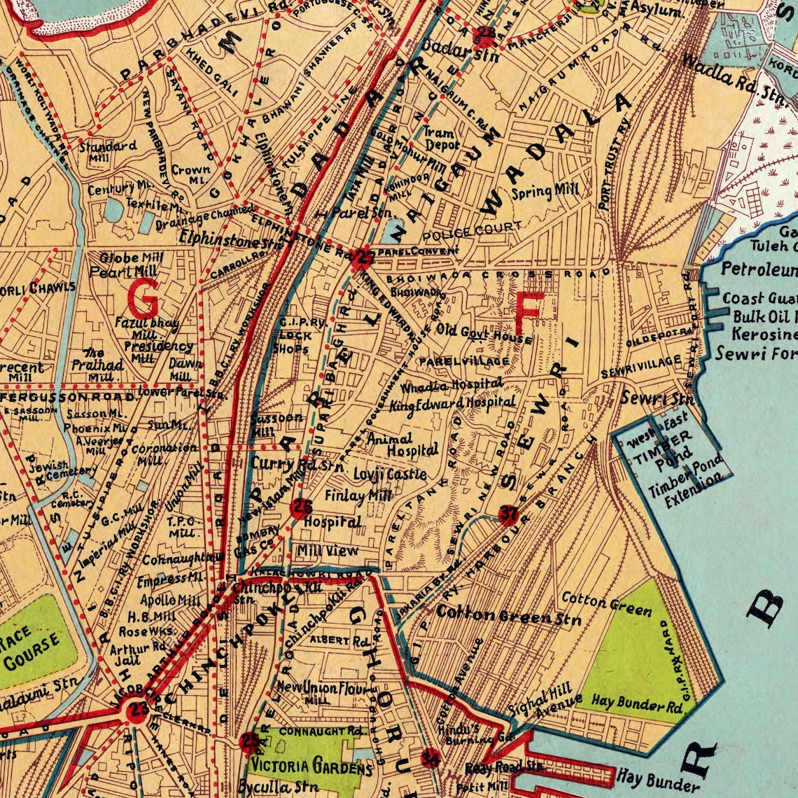Vintage Mumbai Map Print Mumbai Map Wall Art India Home - Etsy