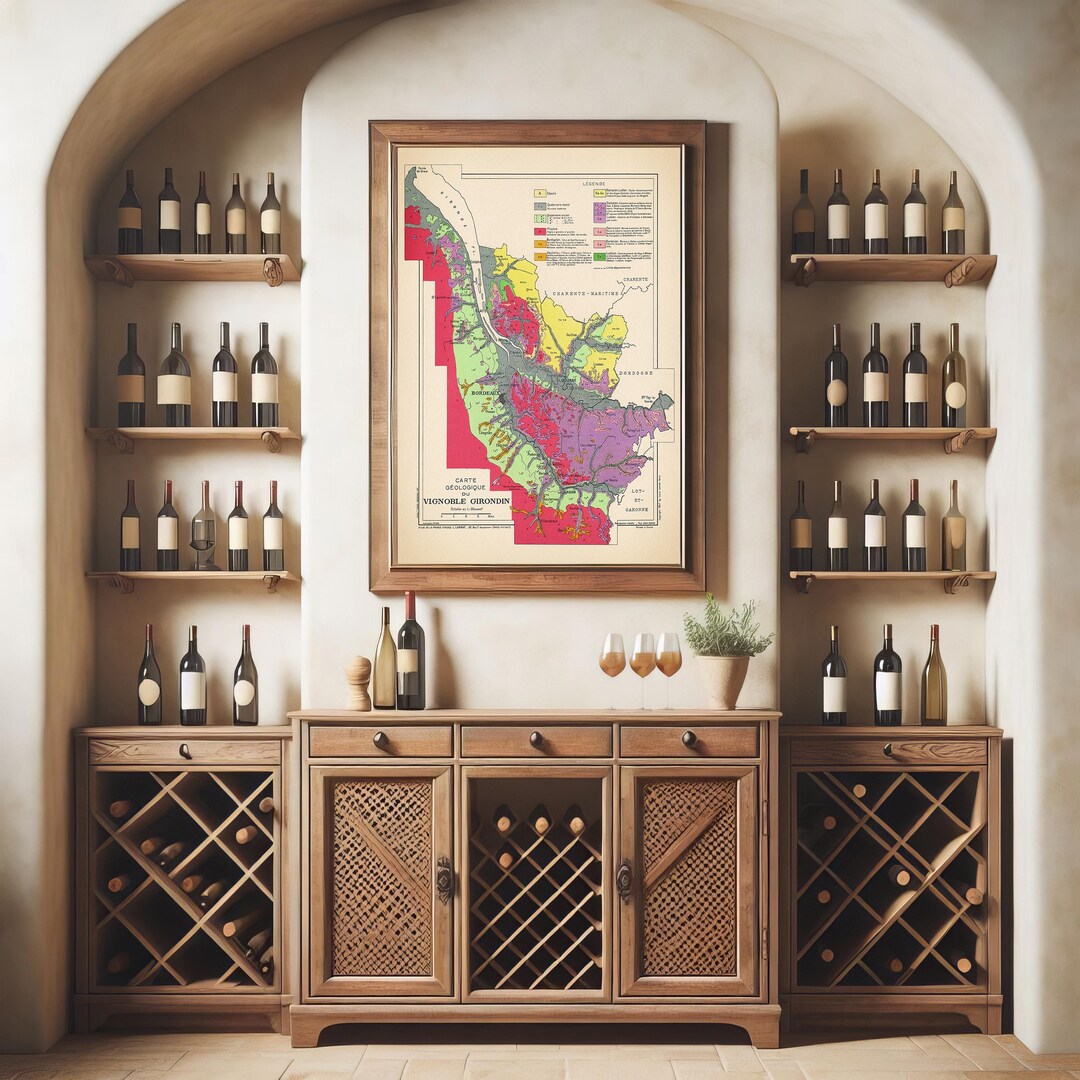 Bordeaux: Geological Map of the Gironde Vineyard - Vintage Map Print ...